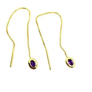 AMY DELSON JEWELRY Gold Vermeil Amethyst Threader Earrings - Gold/yellow