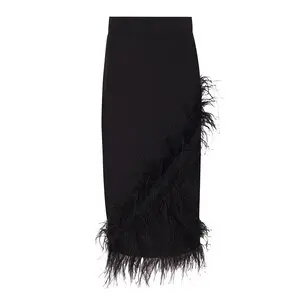 MADEBYZA Feather Trimmed Crepe Skirt