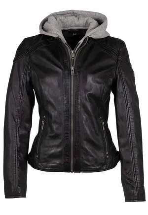 Mauritius Allice Removable Hood Leather Jacket - Black