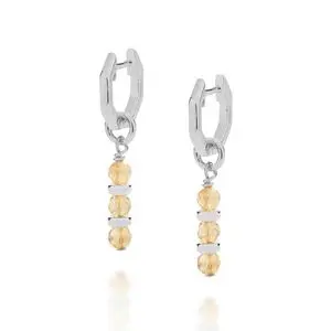 NELLOU JEWELLERY Linear Huggie Citrine Earrings - Silver