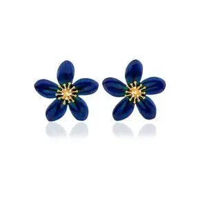 MILOU JEWELRY Navy Periwinkle Flower Earrings Blue
