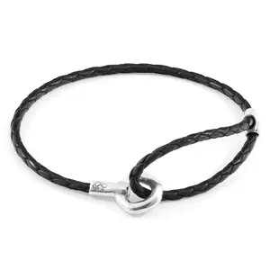 ANCHOR & CREW Braided Leather Bracelet With Sterling Silver Clasp - Silver/black