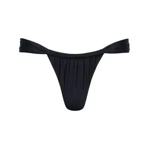PLAYALUXE Santorini Ruched Thong Bikini Bottom - Black