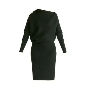 PAISIE Draped Knitted Dress - Black
