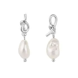 ESTERAH Baroque Pearl Knot Drop Earrings - Silver
