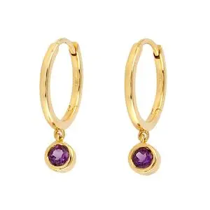 ARTISAN 18k Yellow Gold Amethyst Drop Hoop Earrings - Gold/yellow