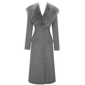 MISS CIRCLE NEW YORK Wool-blend Single-breasted Coat With Faux Fur Collar - Grey