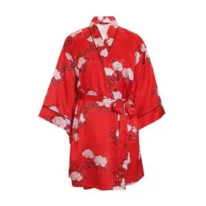 EMMA WALLACE Floral-print Silk Satin Dressing Gown - Red