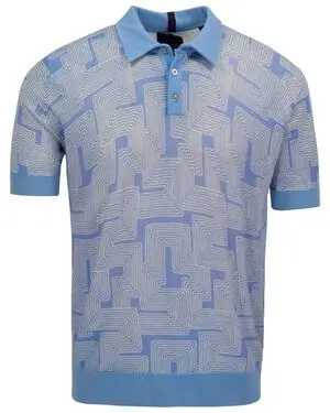 LORDS OF HARLECH Pilgrim Inter Twine Merino Silk Cashmere Polo - Blue
