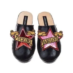 LAINES LONDON Softie Slippers With Brooches - Black