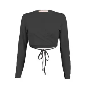 LOVE AND NOSTALGIA Cross Your Heart Wrap Top - Black
