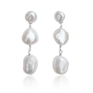 KIRI & BELLE Laila Three Pearl Drop Earrings - Silver