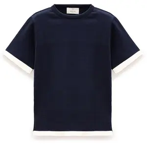 PERALUNA Knit Slit Cotton Blouse - Blue