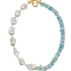 FARRA Aquamarine And Baroque Pearl Necklace