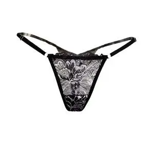 CAROL COELHO Kyoto Bicolor Lace & Tulle Strappy Thong - Black