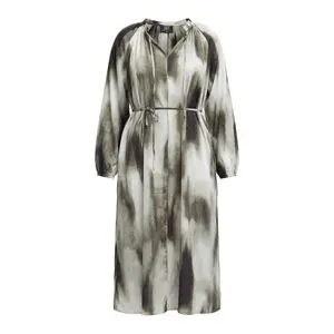 ZOEY Printed Tie Neck Midi Dress With Rhinestone Embellishments