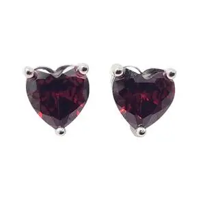HARFI Harfi Sterling Silver Garnet Heart Gemstone Stud Earrings Silver/red