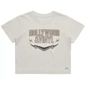 BLACK CAKE Hollywood & Vinyl Embellished Crop Tee - Black