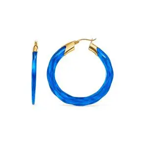 GOLD & HONEY Gold Plated Swirl Twist Lucite Hoop Earrings With Sapphire Blue Accent - Gold/blue