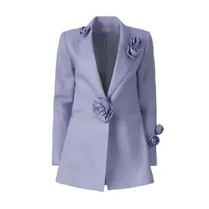LITA COUTURE Rosette Appliqué Blazer In Linen - Purple