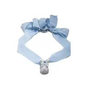 H2 STUDIO Grumpy Bunny Porcelain Pendant Silk Choker - Blue