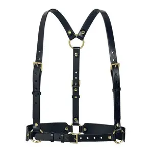 HAUTE CUIR Leather Body Harness With Gold Tone Hardware - Black