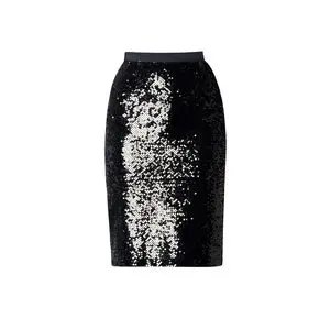 RUMOUR LONDON Hanna Sequin Velvet Pencil Skirt - Black