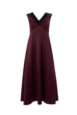 EXQUISE Lace Collar Satin Midi Chana Dress - Red