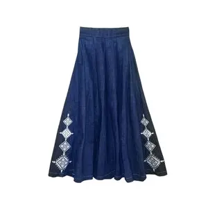 L2R THE LABEL Embroidered Denim Maxi Skirt