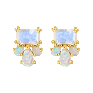 LA KAISER Opal & Rainbow Moonstone Empress Stud Earrings - Gold