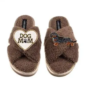LAINES LONDON Boucle Slippers With Brooches - Brown