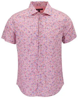 LORDS OF HARLECH Scott Retro Star Coral Printed Button Up Shirt - Pink