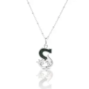 KASUN LONDON Initial 's' Necklace With Green Marble - Silver
