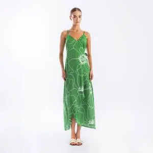 Haris Cotton Printed Satin Wrap Maxi Dress