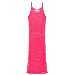 PERALUNA Angel Openwork Knit Strap Long Beach Dress - Red