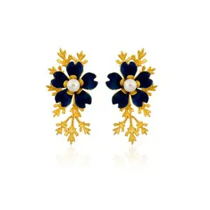 MILOU JEWELRY Navy Flower Stud Earrings - Blue