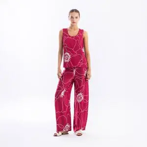 Haris Cotton Sleeveless Printed Satin Top - Pink