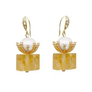 FARRA Cylinder Citrine And Pearl Dangle Earrings - White
