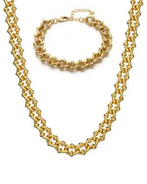 CRYSTALS AND CO Twisted Link Necklace And Bracelet Set