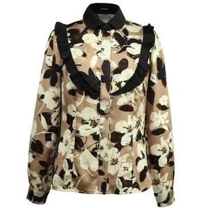 SMART AND JOY Ruffle Macro Flower Print Shirt