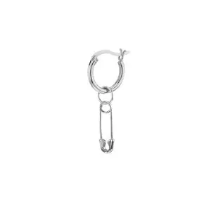 TRUE ROCKS Sterling Safety Pin Charm Hoop Earring - Silver