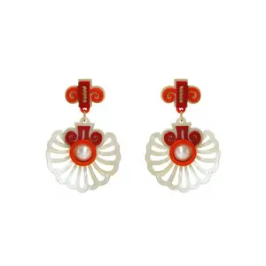 GISSA BICALHO Shell And Pearl Dangle Earrings - Red