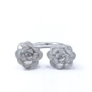 GABRIELLA ALICIA Succulent Flower Open Ring - Silver