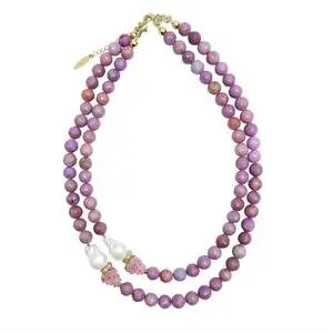 FARRA Sugilite, Baroque Pearl And Raspberry Double Layered Necklace - Pink