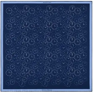 OTWAY & ORFORD Chronos' Watch Dial Design Silk Pocket Square In Navy With Pale & Off-white. Full-size - Blue