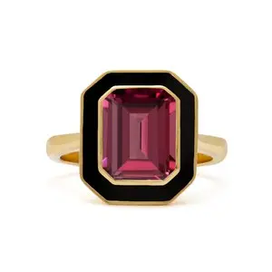 AUGUSTINE JEWELS Rhodolite And Enamel Cocktail Ring - Black/red
