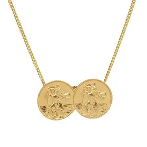 KATIE MULLALLY Double St Christopher Medallion Necklace - Gold