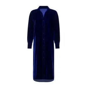 LAHIVE Ginny Silk Velvet Shirt Dress - Blue