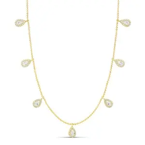 SHYMI Layered Pear Shape Drop Necklace With Cubic Zirconia - Gold