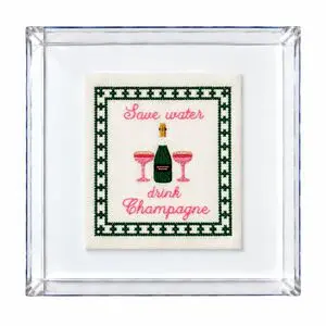 LILLY LOVES Save Water Drink Champagne Embroidered Artwork Print - Red